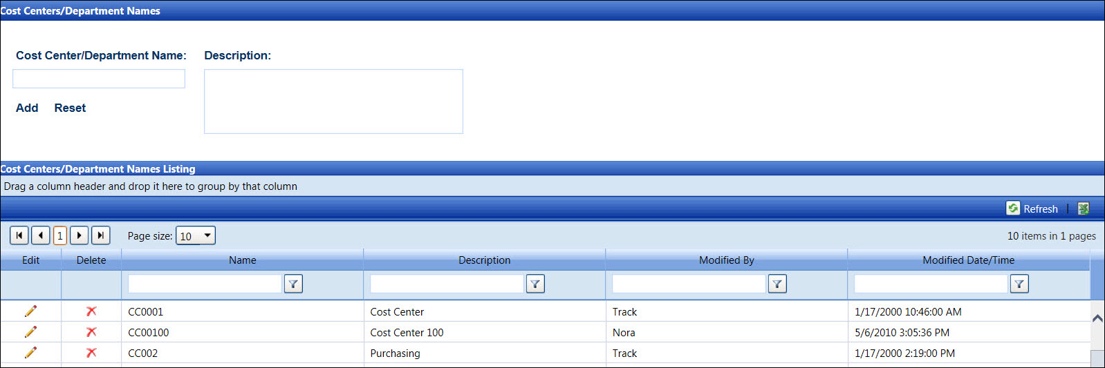 Cost Center/Department Name